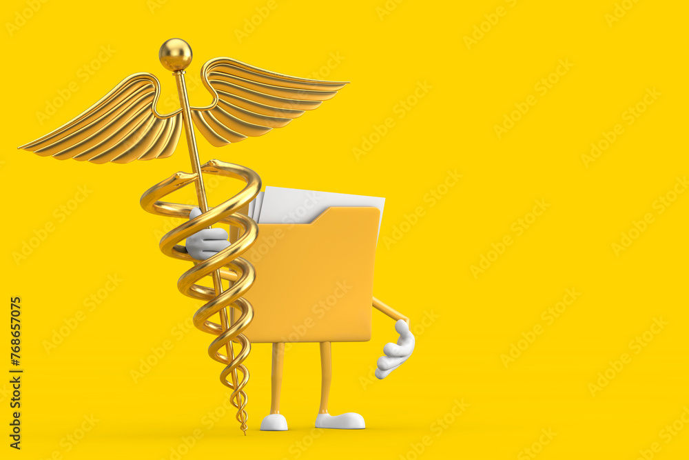 Yellow File Folder Icon Cartoon Person Character Mascot with Golden ...