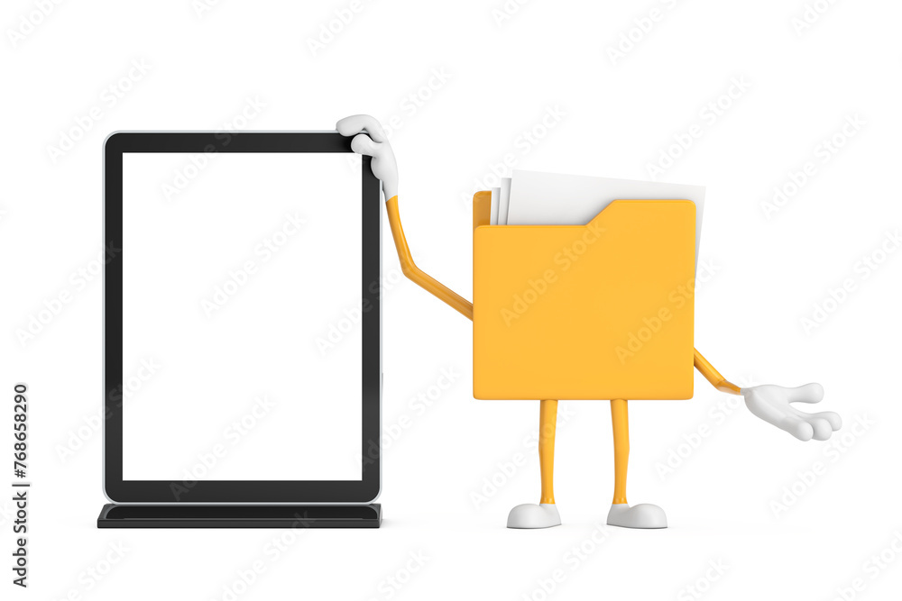 Yellow File Folder Icon Cartoon Person Character Mascot with Blank ...
