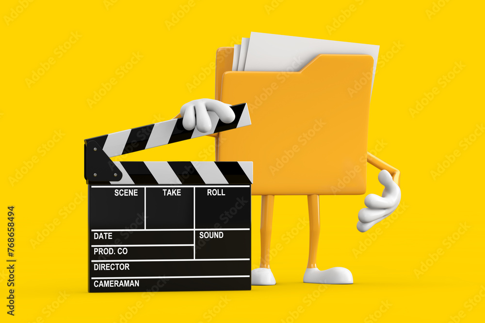 Yellow File Folder Icon Cartoon Person Character Mascot with Movie ...
