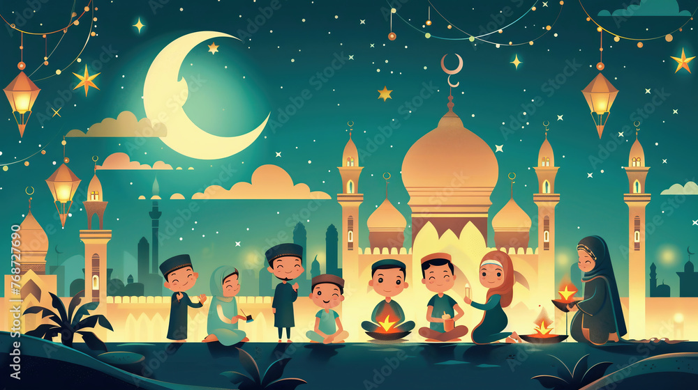 Ramadan clip art - set of Ramadan cartoon characters and design ...