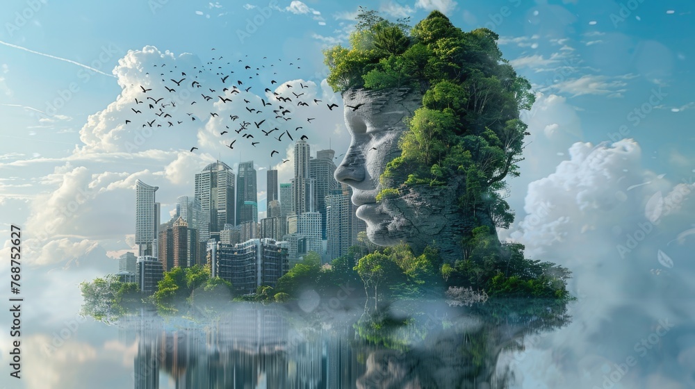 Sustainable environment concept. The image depicts human thinking ...