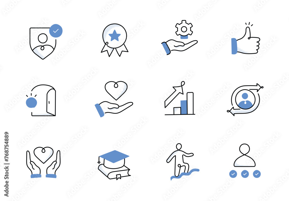 Employee Motivation Icons Set. Boosting Workplace Morale: Iconic set ...