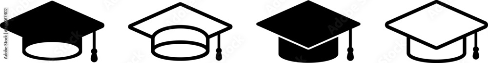 Set of vector graduation caps. Graduation cap icon. Graduation cap on ...