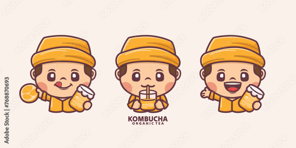 Cute cartoon character with kombucha drink Stock Vector | Adobe Stock