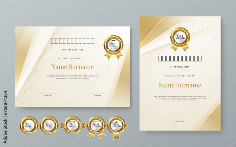 White and gold vector award certificate template fancy modern abstract ...