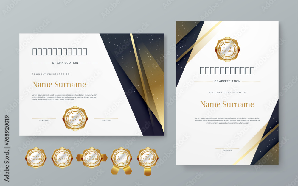 Black gold and white modern certificate template with shapes. For ...