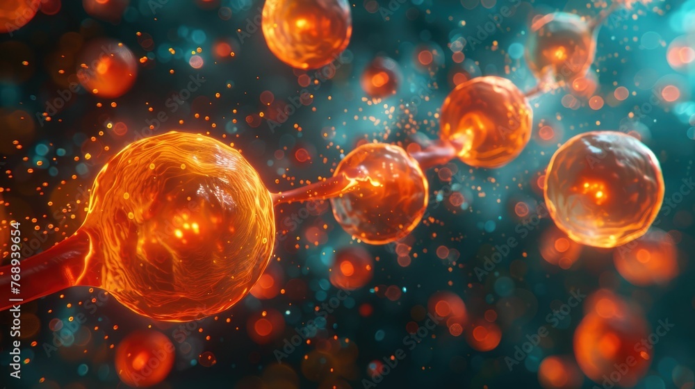 HDL and LDL cholesterol particles depicted as glowing orbs in a ...