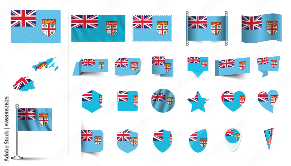set of Fiji flag, flat Icon set vector illustration. collection of ...