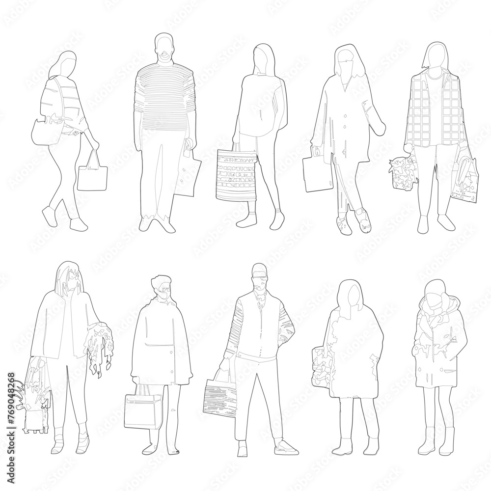 Cad people, outline drawing Stock Vector | Adobe Stock