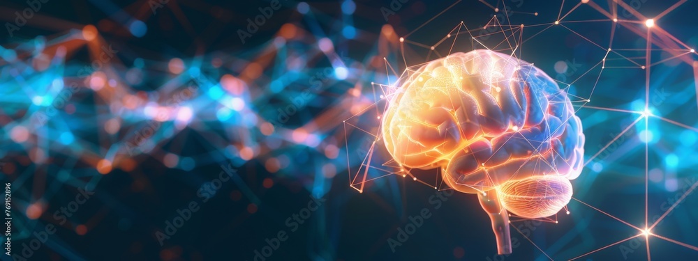 Cortisol influence on human brain, abstract representation. Digital brain network concept ...