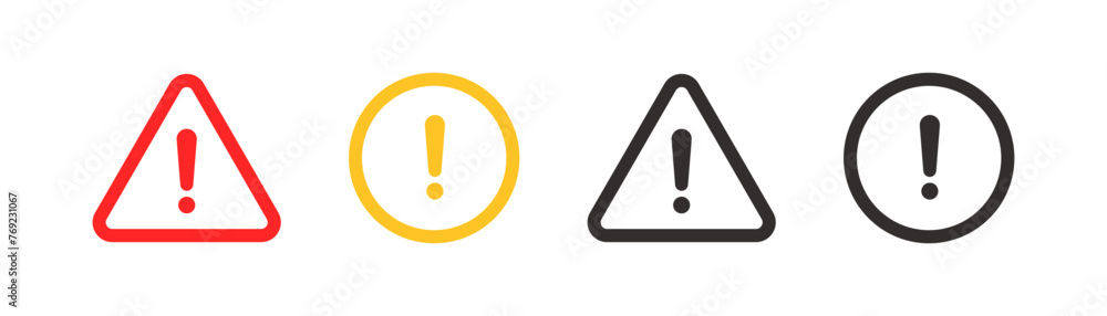 Caution signs, attention vector icon. danger and warning signs - exclamation mark, attention ...