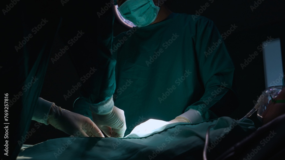 Group of team doctor and surgeon doing surgery with patient in the ...