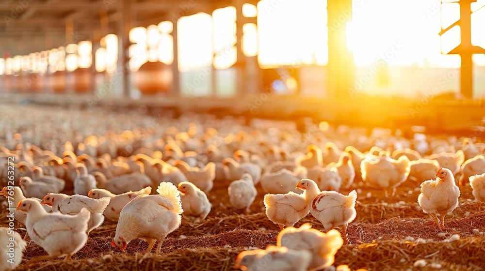 Expansive industrial chicken coop housing poultry flock in contemporary ...