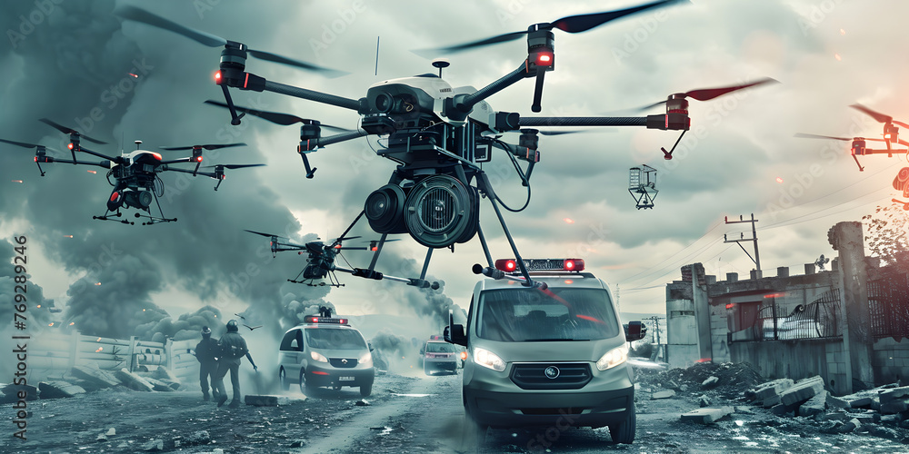 Autonomous Aircraft Flying Through the City, Advanced Military UAV ...