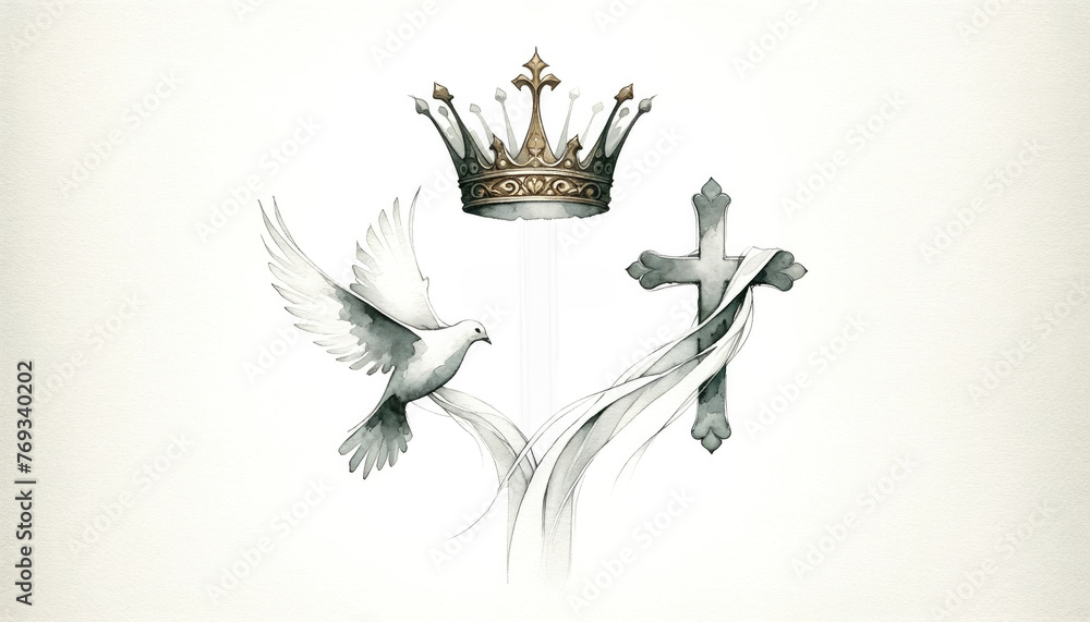 Holy Trinity symbols. Cross, crown and dove of Holy Spirit. Christian ...