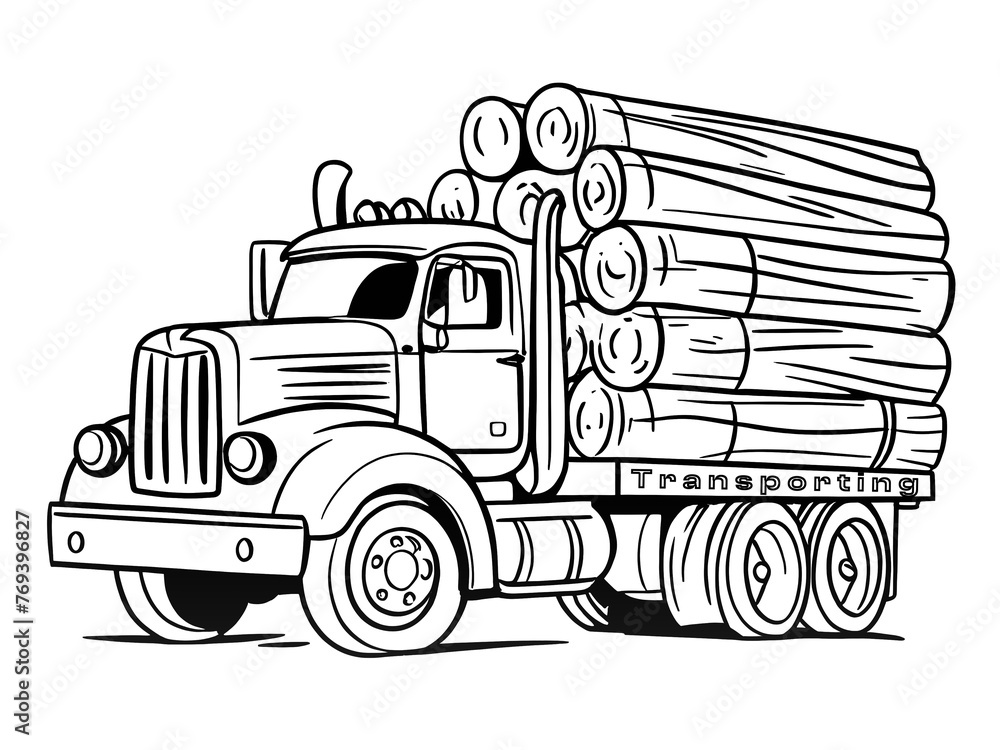 Logging Truck transporting vector black outline colouring book page for ...