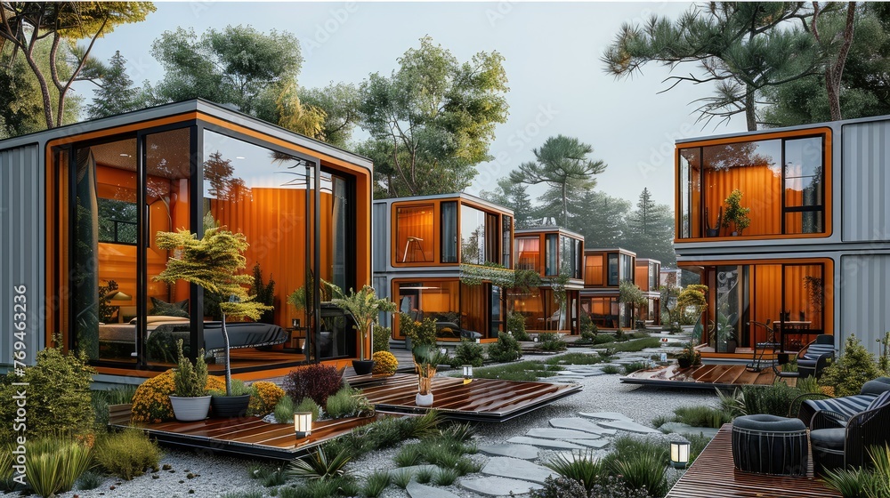 Container home village, in an eco-community with modular design and ...