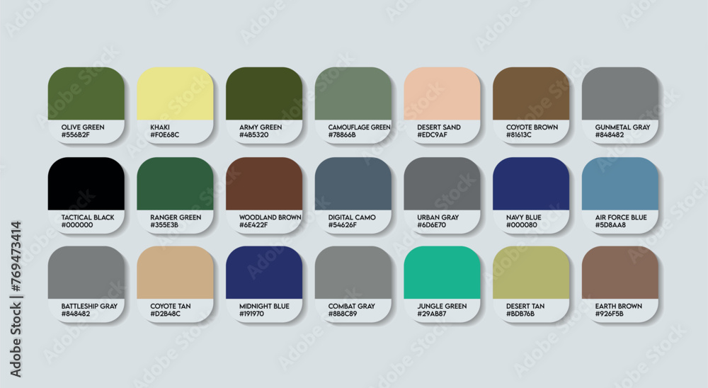 Army Color Palette, Army Colors with Names. Catalog Samples Army with ...