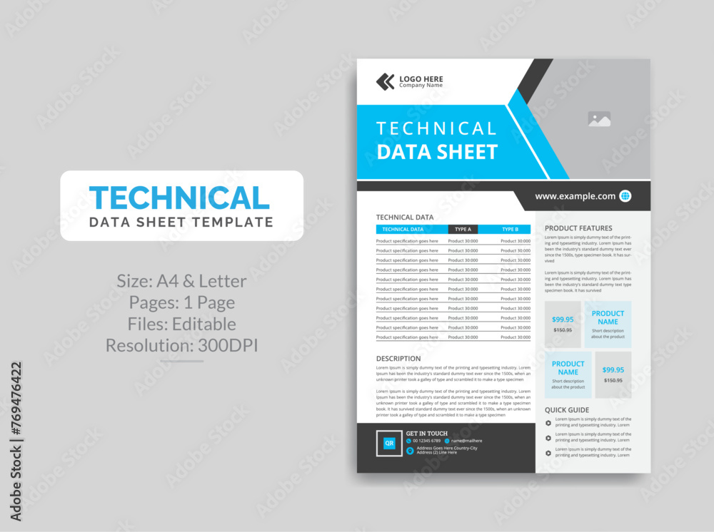 Technical Data Sheet template design Stock Vector | Adobe Stock