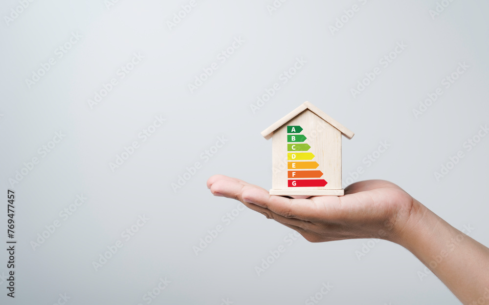 House energy efficiency, energy efficient rating class concept, eco ...