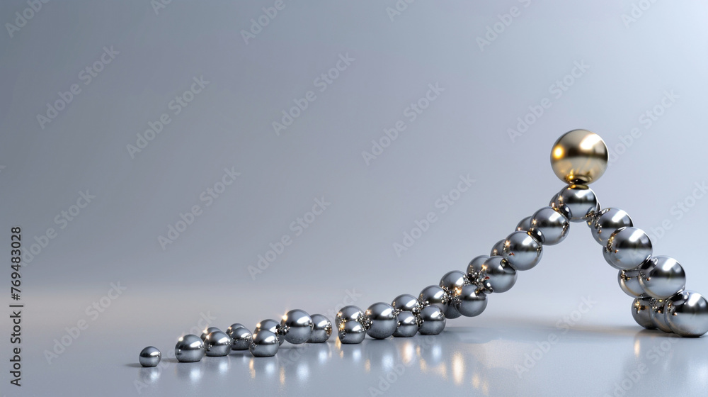 An abstract visualization of a stair-step graph made from silver ...