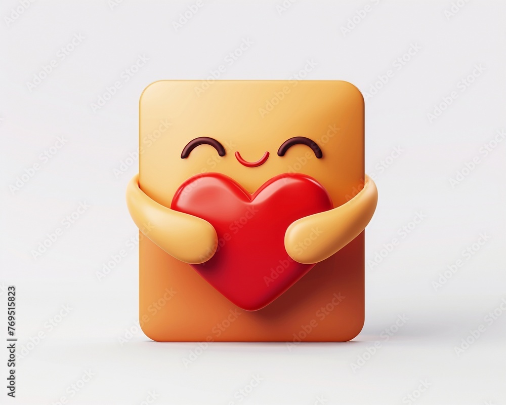 Folder icon as a lively 3D cartoon character, hugging a red heart ...