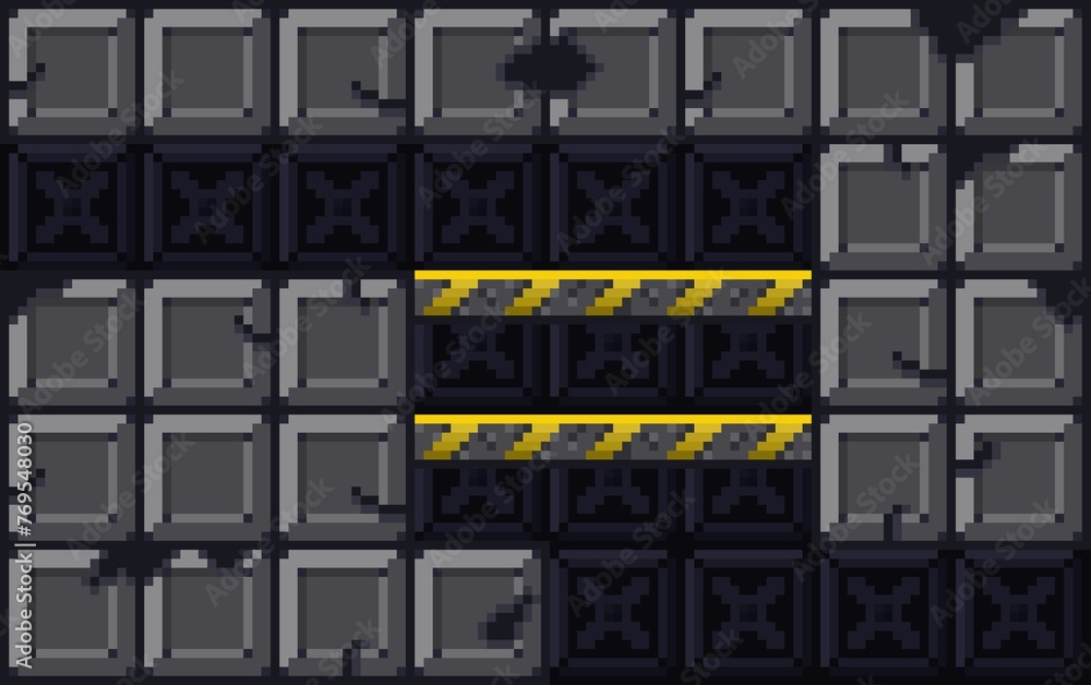 Pixel art Tileset. 2D Dungeon Steel Wall Texture with ruined gray stone ...