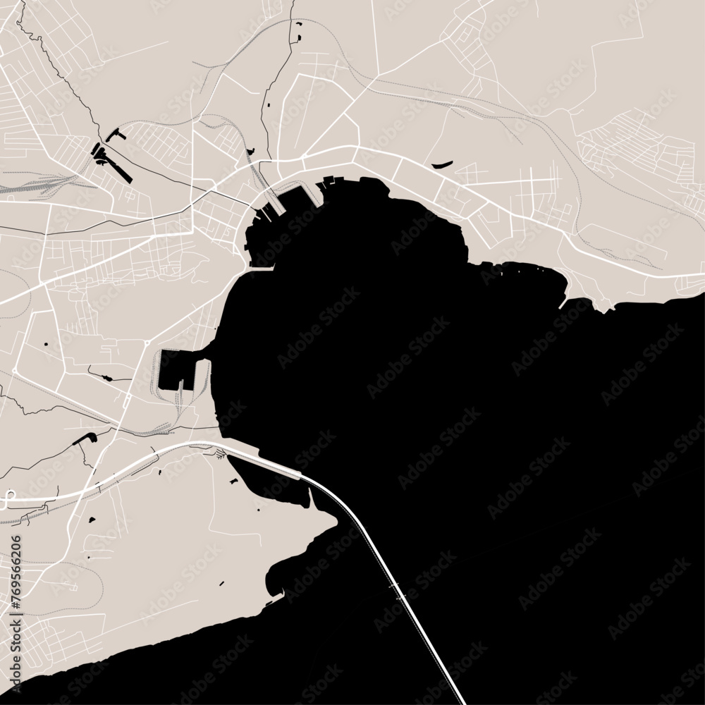 Detailed vector map poster of Kerch city, linear print map. Skyline ...