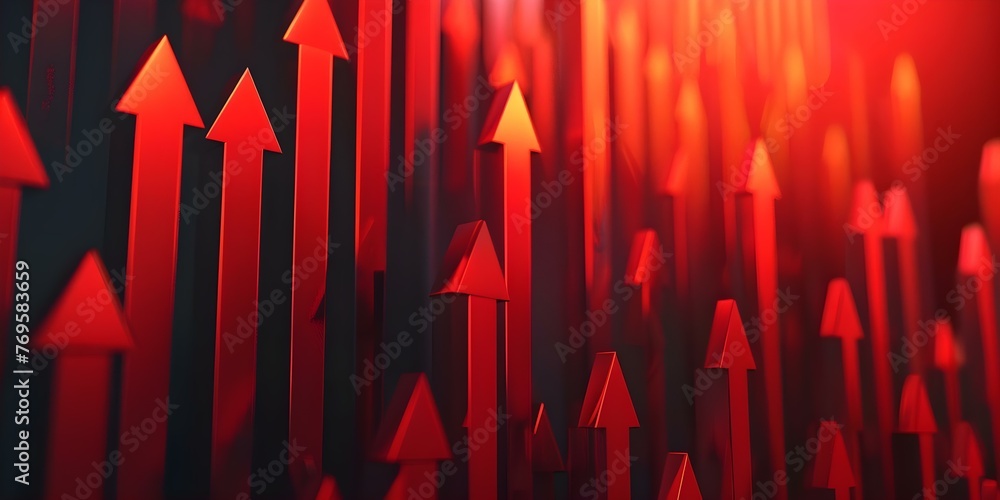 Red 3D arrows on a rising wall chart symbolize booming economic growth ...