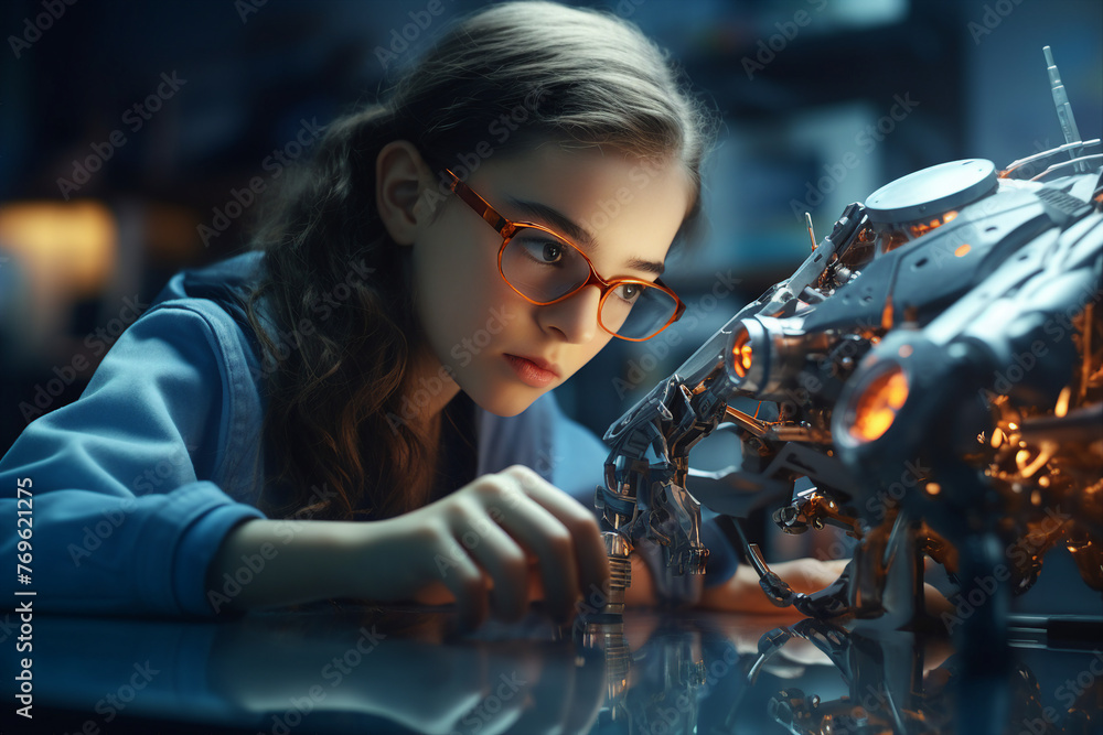 Scientist at work in a modern laboratory created with generative AI ...