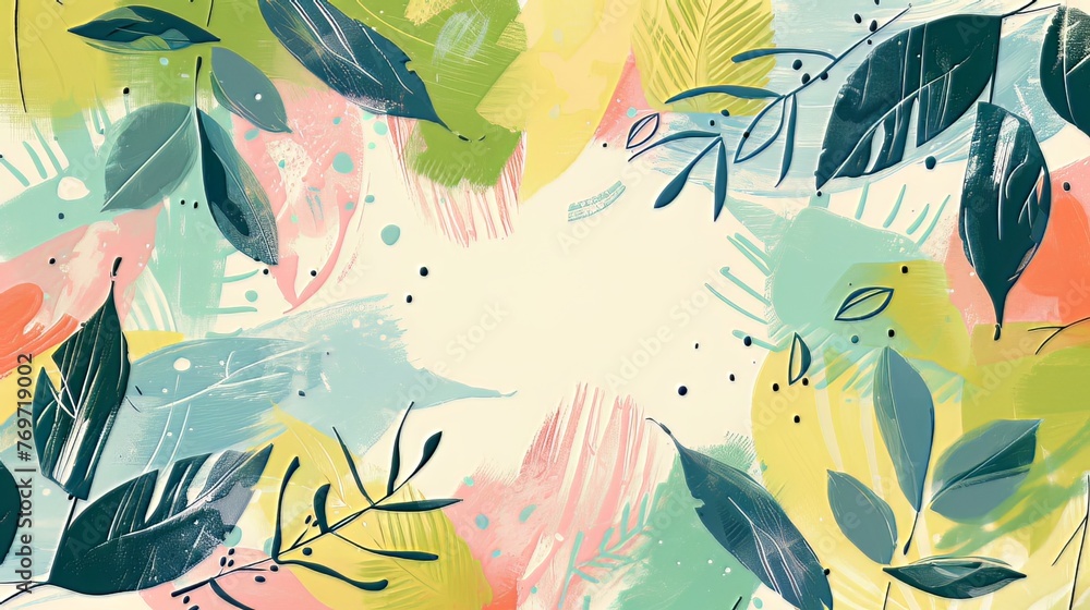 Hand-Drawn Spring Background with Abstract Leaves: A modern spring ...