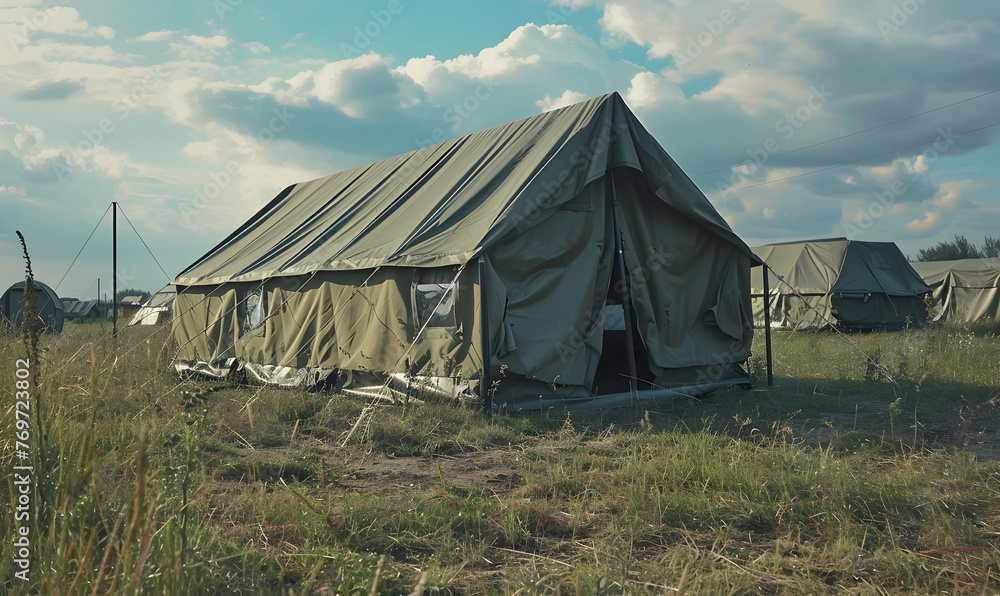 Military tent in the field big tent city field camp in nature military ...