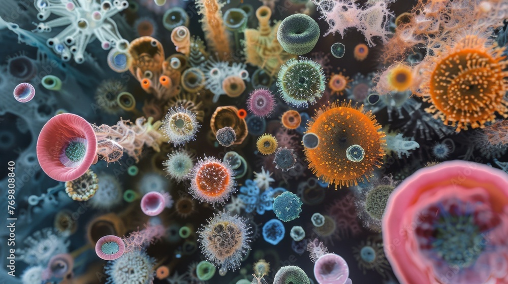 Fascinating variety of microorganisms under the microscope Stock Photo ...