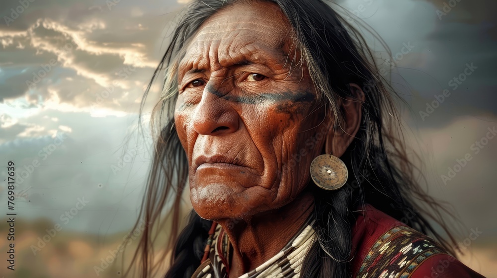 19th Century Native Americans: Wise American Indian in traditional ...
