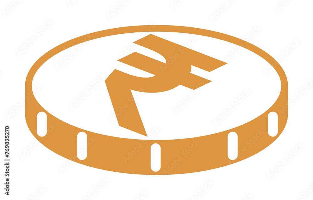 Axonometric, isometric Indian rupee coin on transparent background ...