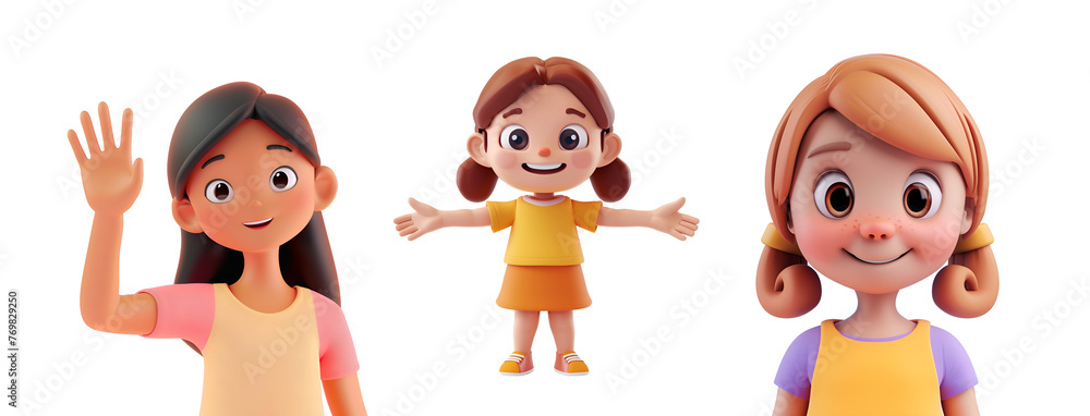 3D Cartoon Illustration: Lovely Girl Demonstrating Hand Actions ...