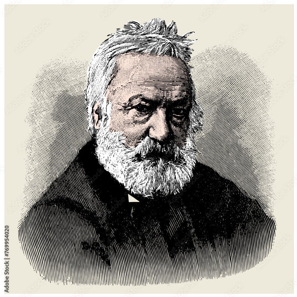 vector colored old engraving of famous French writer and politician ...