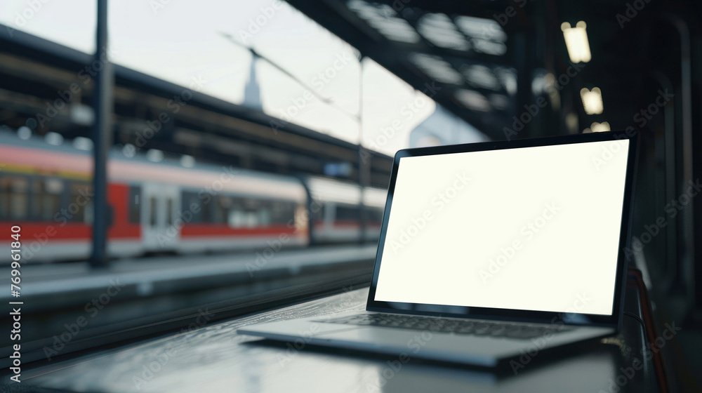 An eye-catching laptop mockup with blank display screen on a station ...