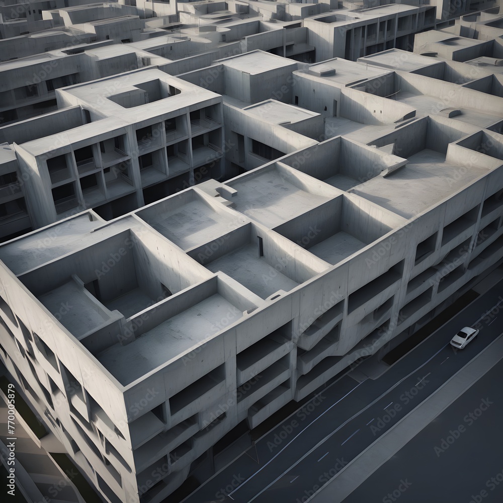 This aerial photo shows a maze of concrete buildings. The buildings are ...