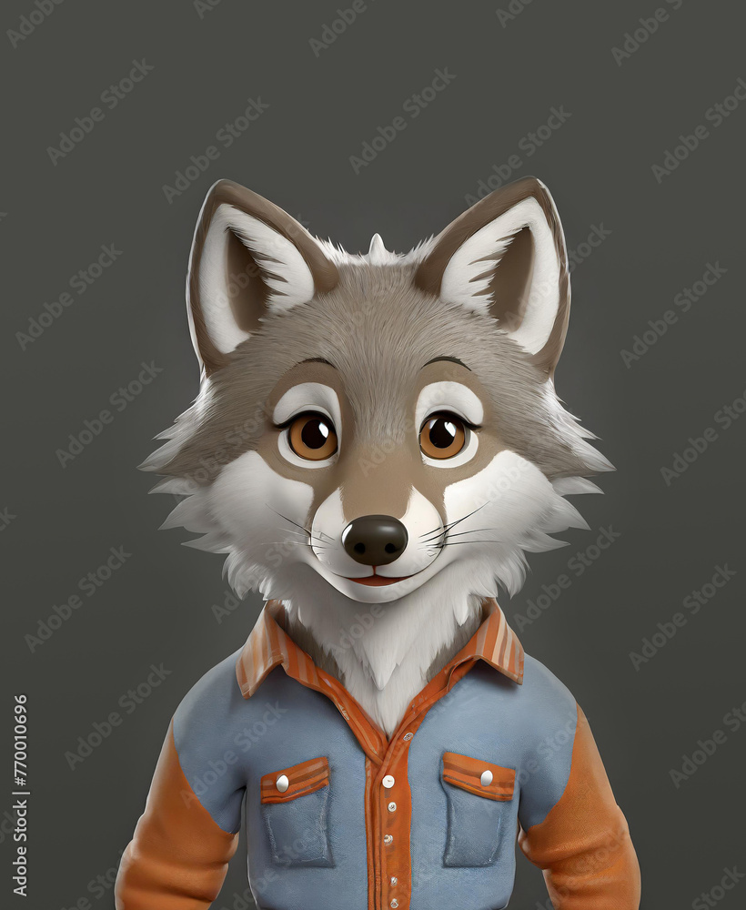 Wolf avatar 3D illustration, cartoon wolf profile picture, cute wolf ...