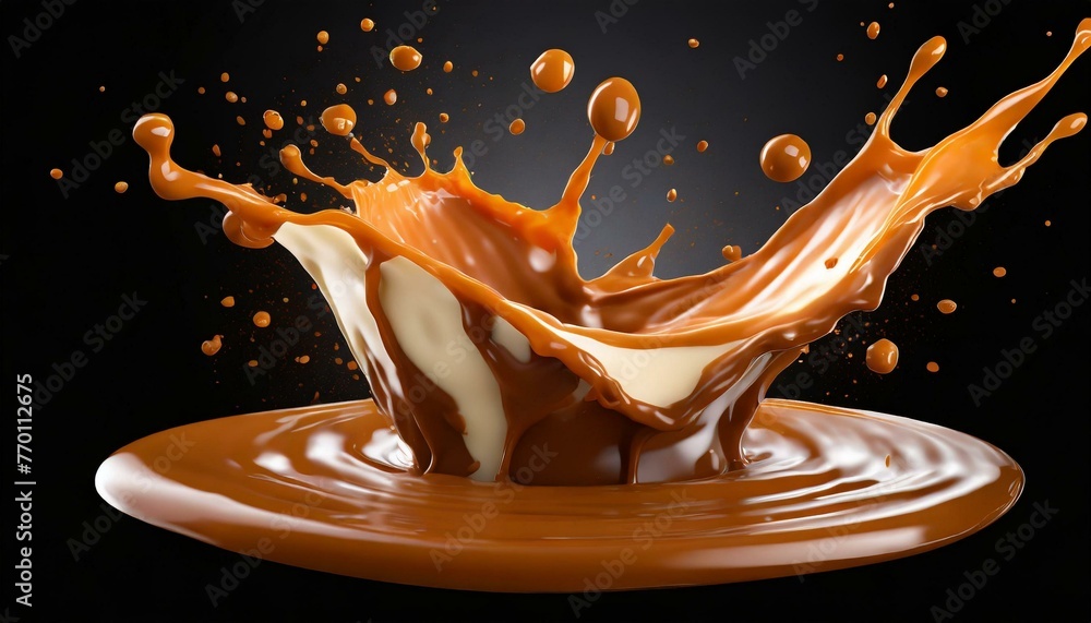 Caramel splash milk sauce chocolate liquid background cream explosion ...