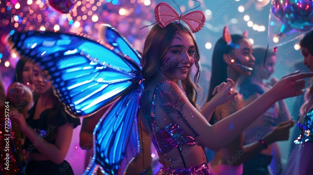 Social butterfly with literal butterfly wings, flitting between groups ...