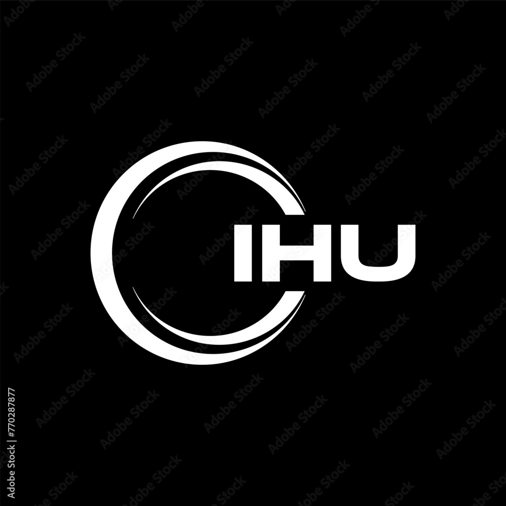 IHU letter logo design with black background in illustrator, cube logo ...