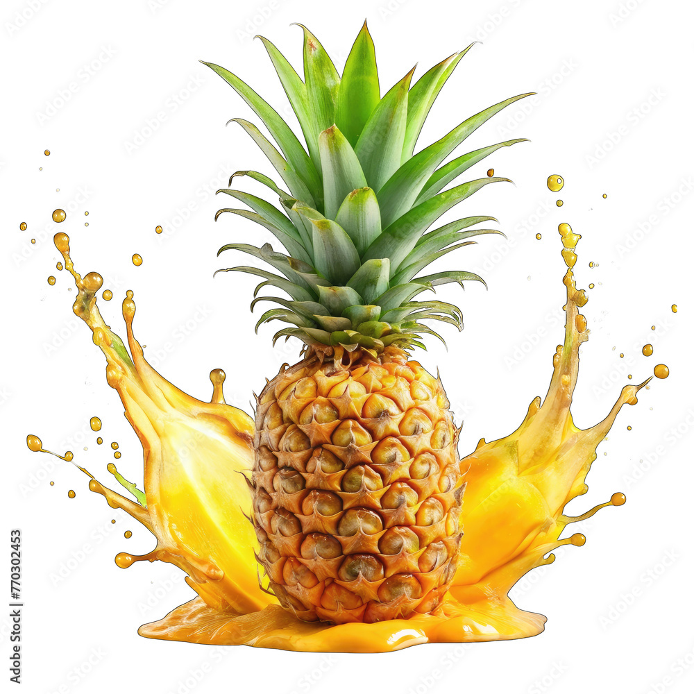 pineapple splash drop swirl with yellow liquid render in transparent ...