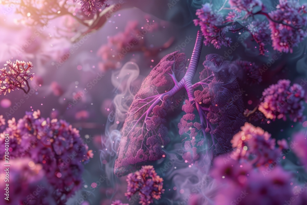 An artistic visualization of COPD inflammation in the lungs, depicting ...
