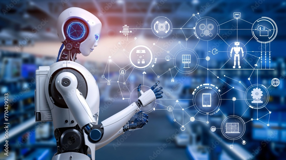 Futuristic essence of Ai humanoid robot, a backdrop symbolizing ...