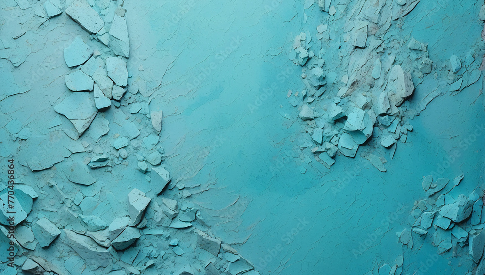 Detailed view of a solid wall with blue paint cracking and chipping ...