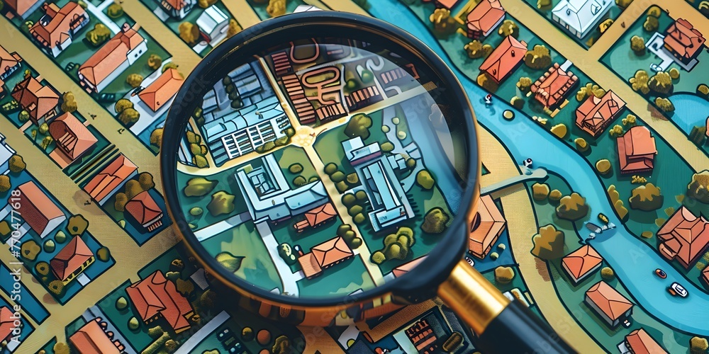 Magnifying Glass Over Detailed Neighborhood Map Showcasing Property ...