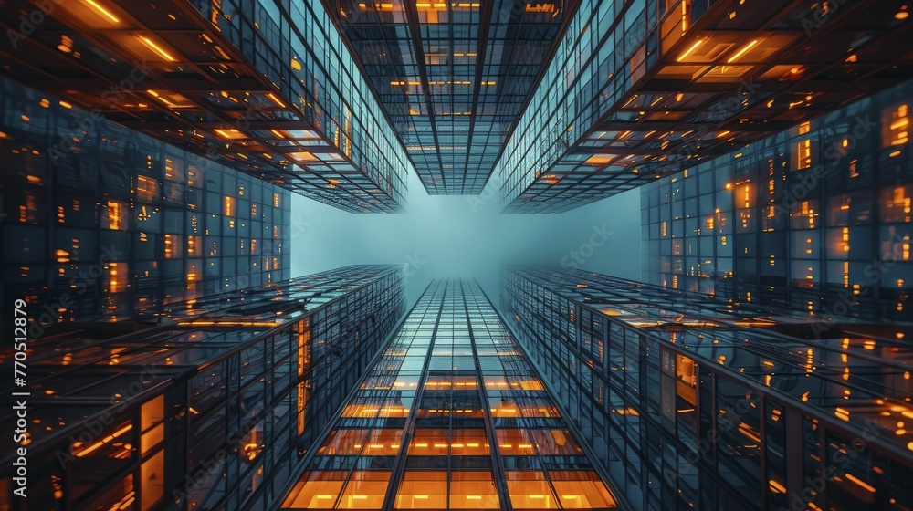 The descending view of a Silicon Valley tech hub showcases the ...