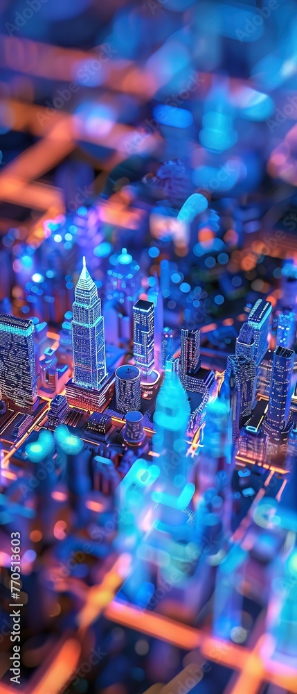 Futuristic city model with interactive touch points, used by developers ...